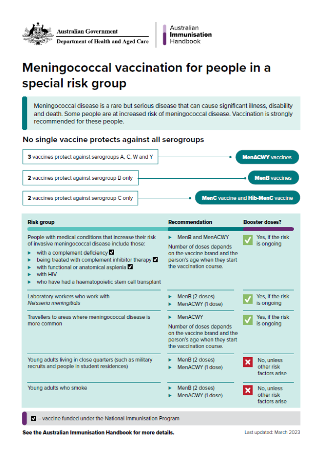 Meningococcal vaccination for people in a special risk group | The ...